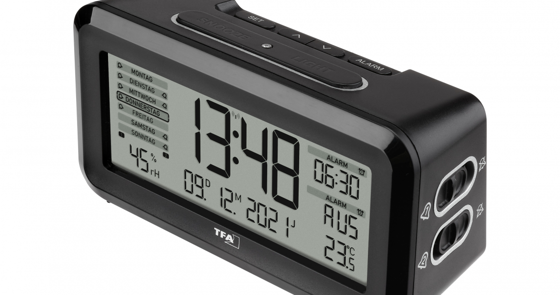 Digital radio controlled alarm clock with room climate BOXX2 | TFA Dostmann