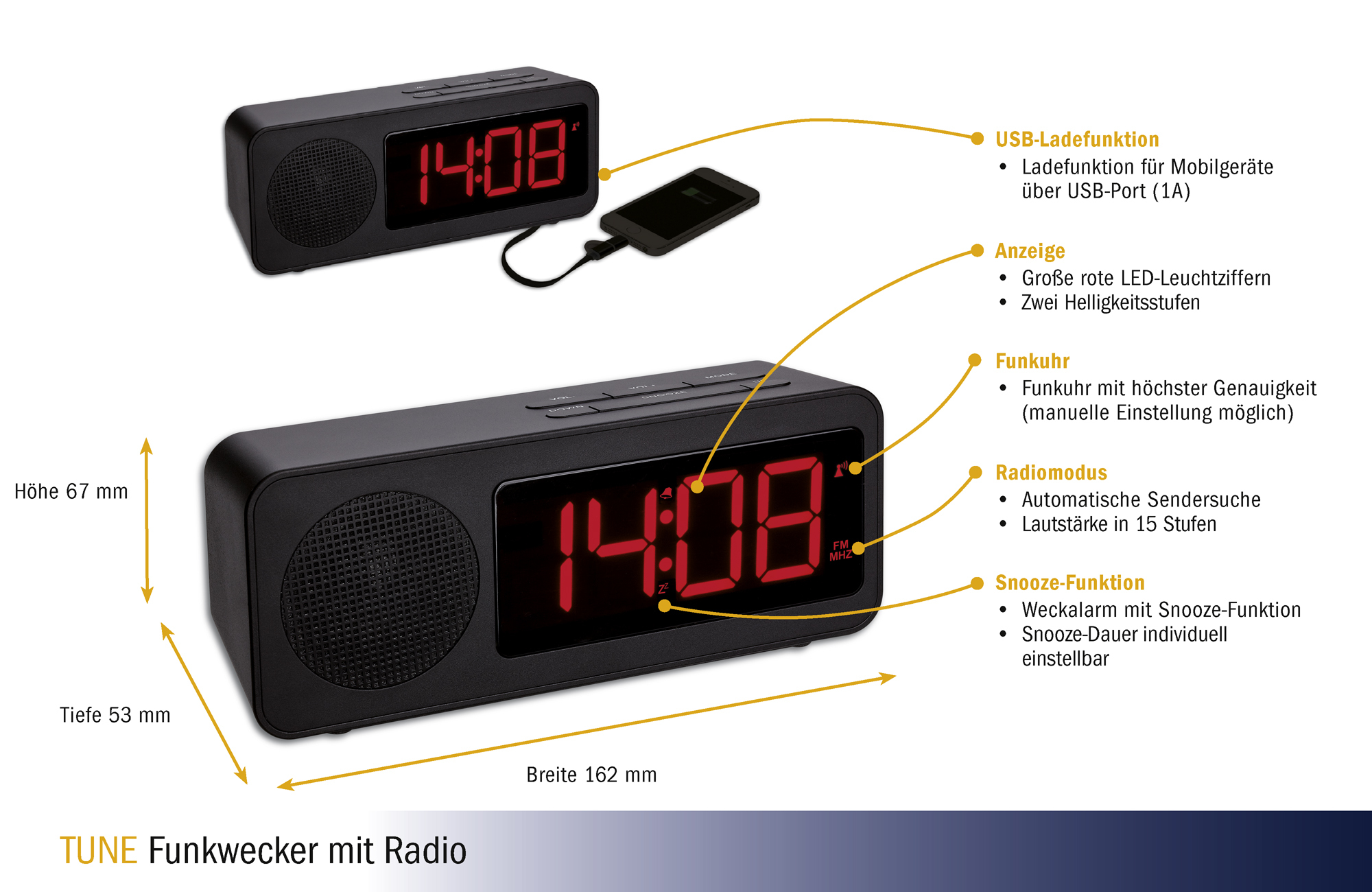 Digitaler Funk-Wecker mit Radio TUNE | TFA Dostmann