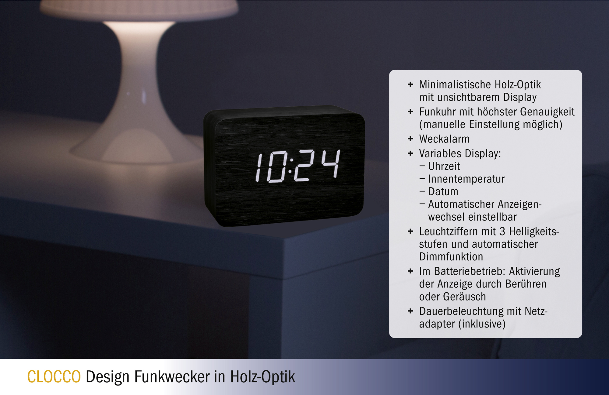 Design Funk-Wecker in Holz-Optik CLOCCO | TFA Dostmann